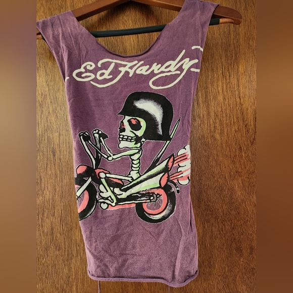Ed Hardy | Tops | Ed Hardy Motorcycle Skeleton Tank With Lace Up ...